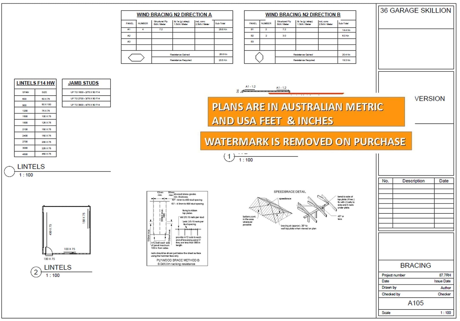 Detached 20'x20' Two Car Garage | Architectural Plans - Blueprint ...