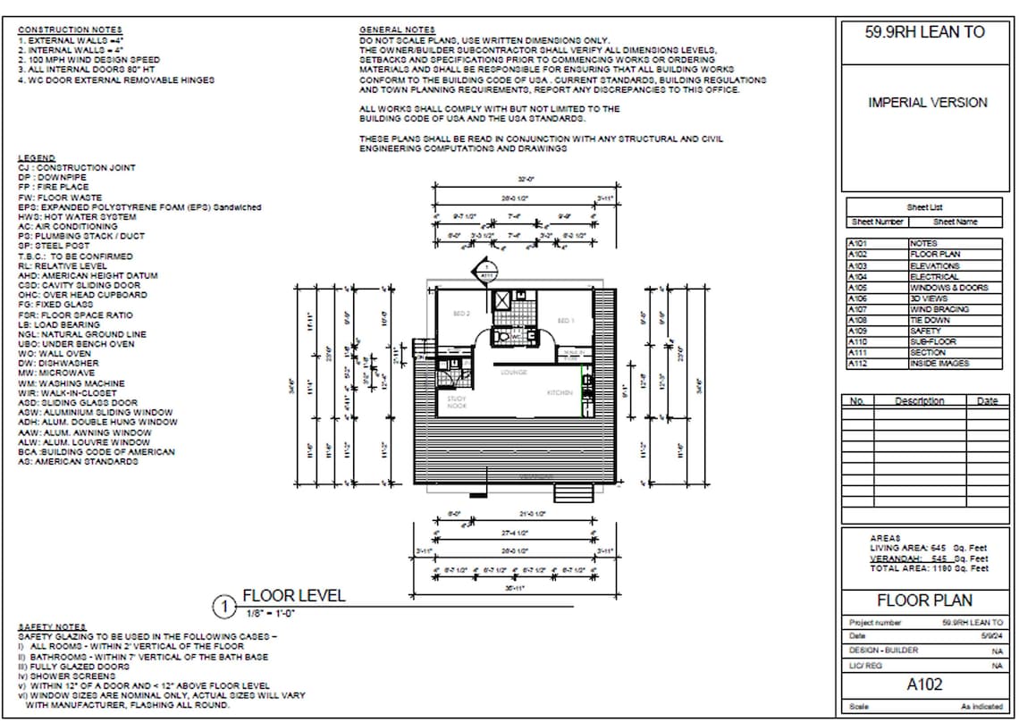 Compact Lean-to Cottage - 2 Bedroom House Plans for Sale | 59.9 Sq ...