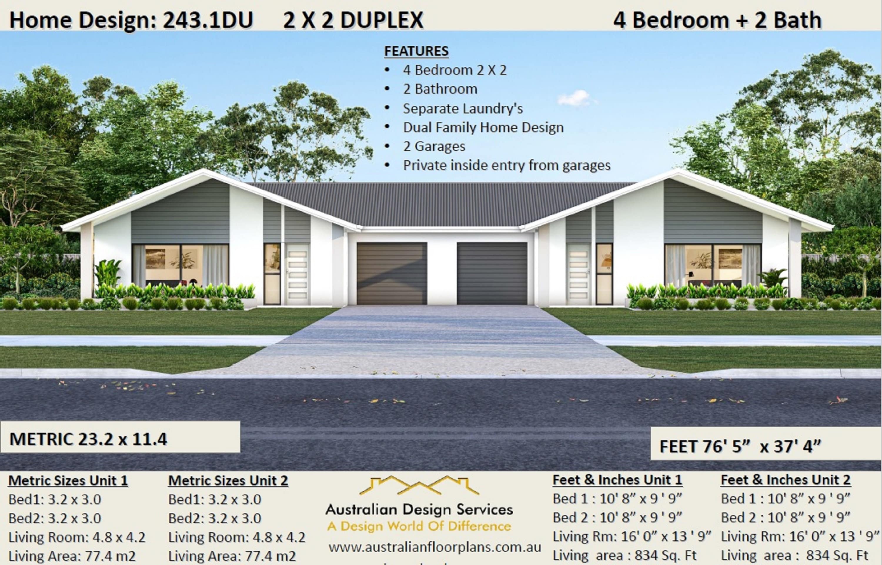 Multi Family Duplex House Plans/ 4 Bedroom Home/ Modern Duplex | #multi ...