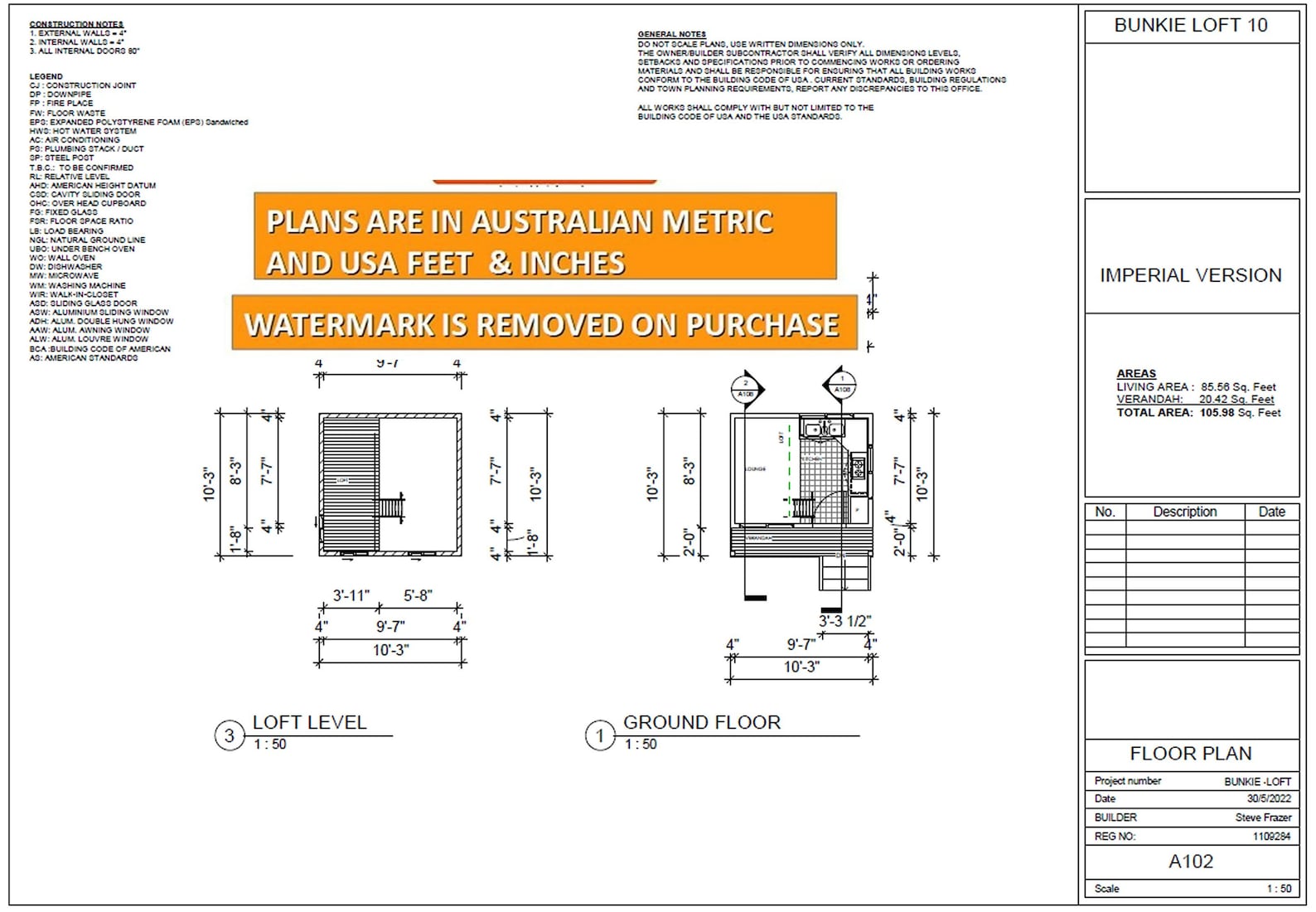 Affordable Tiny House Plans 105 Sq Ft / 9.61 Sq. Meters Cabin/bunkie ...