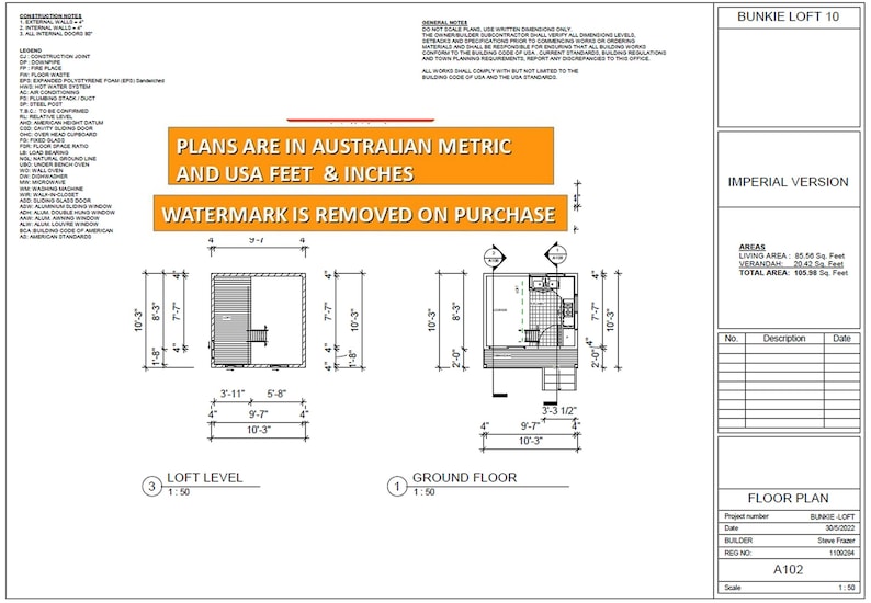 Affordable Tiny House Plans 105 Sq Ft / 9.61 Sq. Meters Cabin/bunkie ...