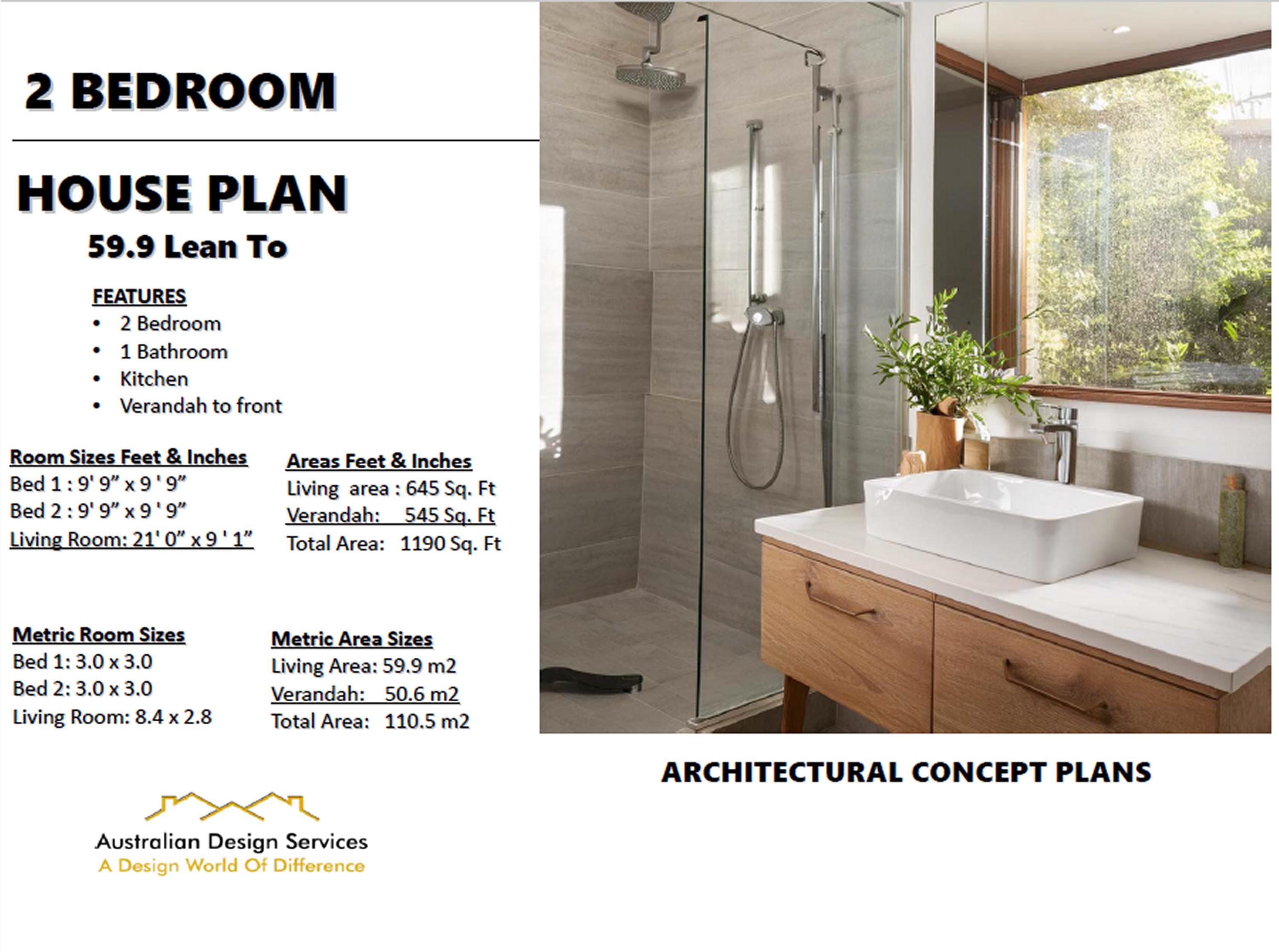 Compact Lean-to Cottage - 2 Bedroom House Plans for Sale | 59.9 Sq ...