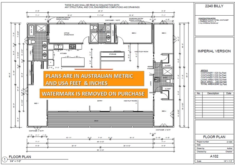 Build Plan#2240 Billy: Shipping Container Home House Plans/ House Plans ...
