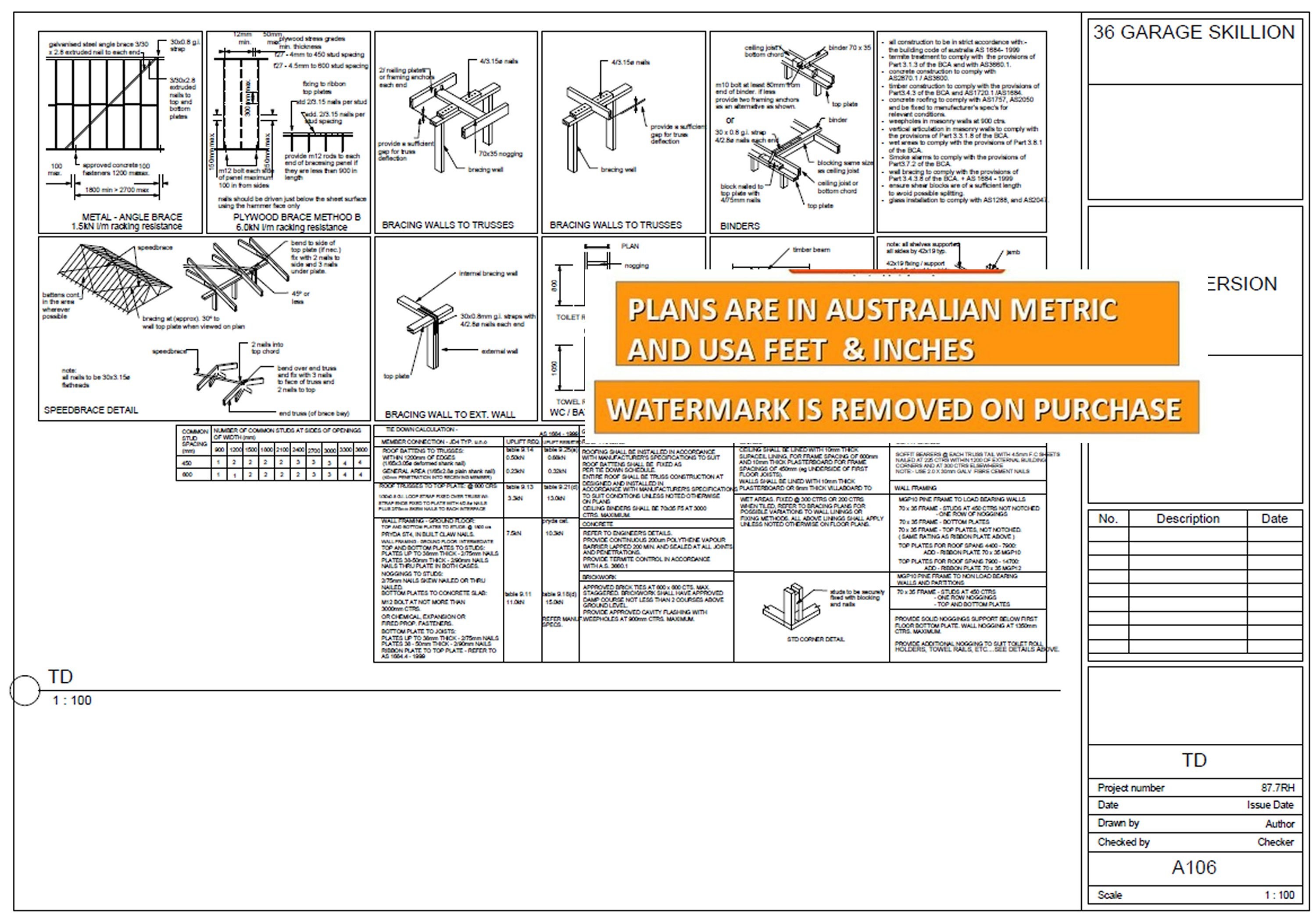 Detached 20'x20' Two Car Garage Architectural Plans - Etsy