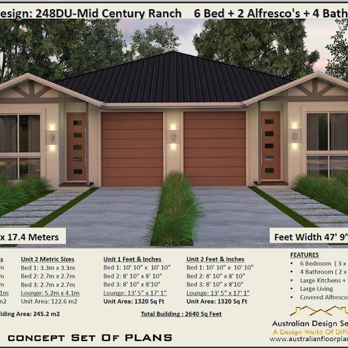 Hipster 6 Bed Duplex Plans 2640 Sq. Foot or 245.2 M2 - Etsy
