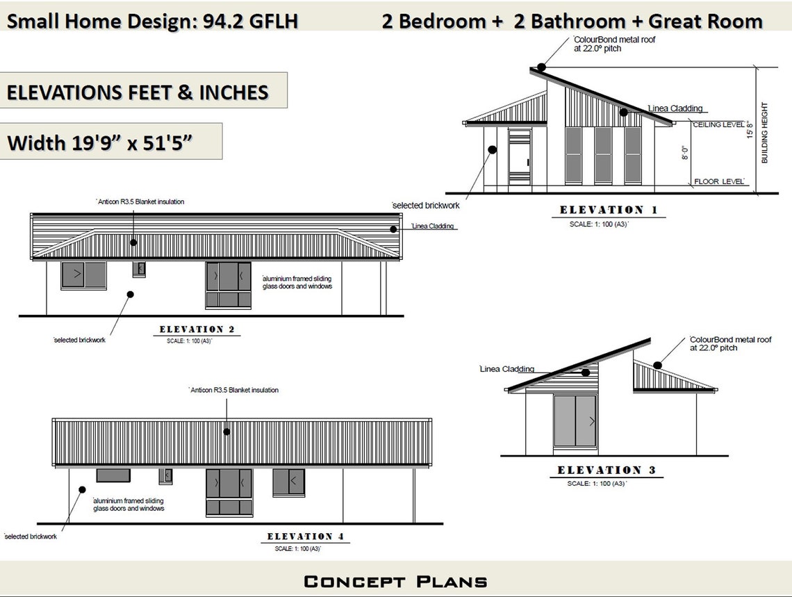 Small House Plan 1000 Sq Foot 94.2 Sq Meters 2 Bedroom - Etsy Canada