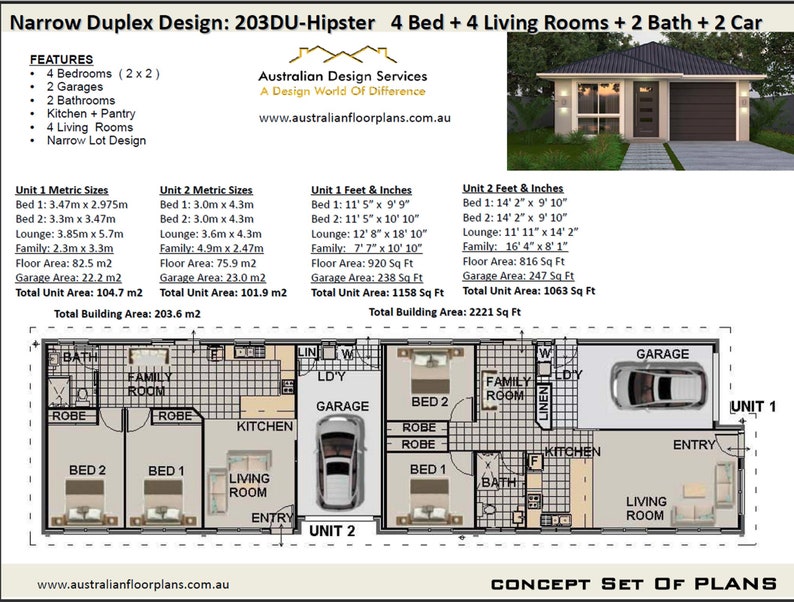 2221 Sq Foot or 203.6 M2 | 4 Bedrooms Duplex Design | 2 X 2 Bedroom ...