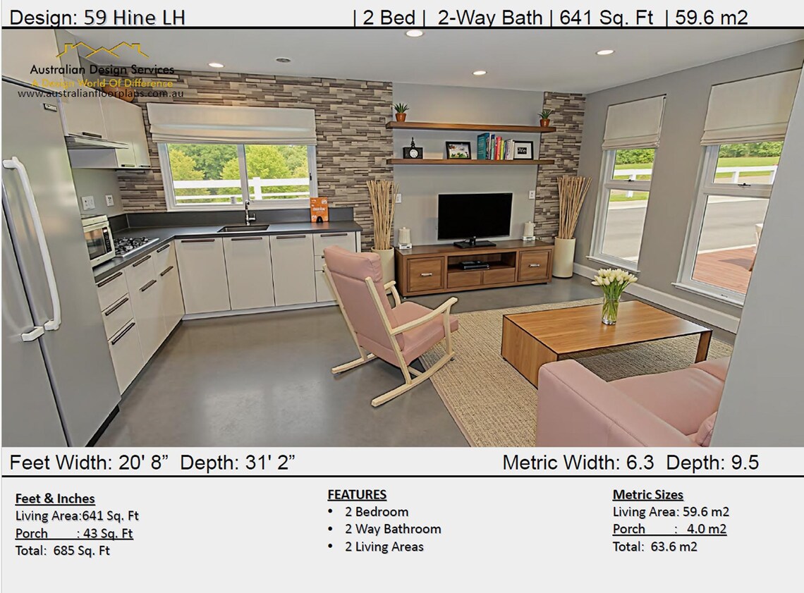 60 M2 | 685 Sq Foot | 2 Bedroom House Plan 59 Hine | Small Home ...