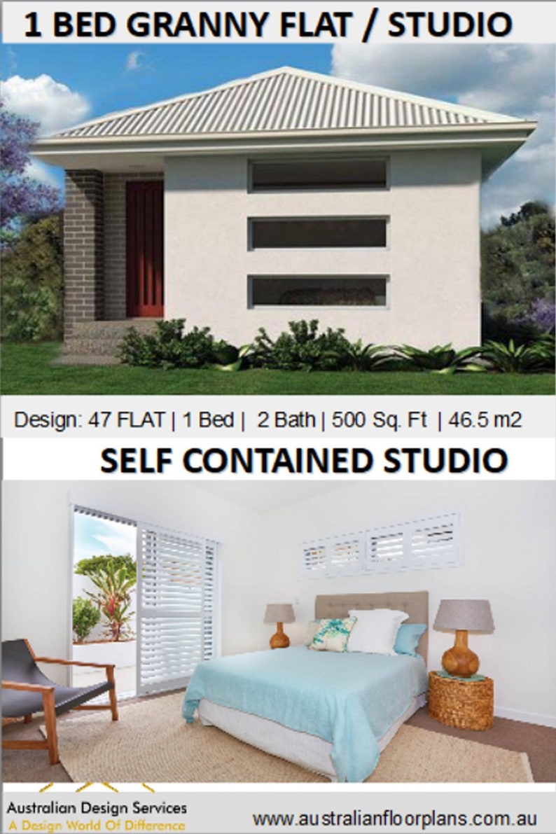 SELF CONTAINED STUDIO / Granny Flat Small and Tiny House Plan, Guest ...
