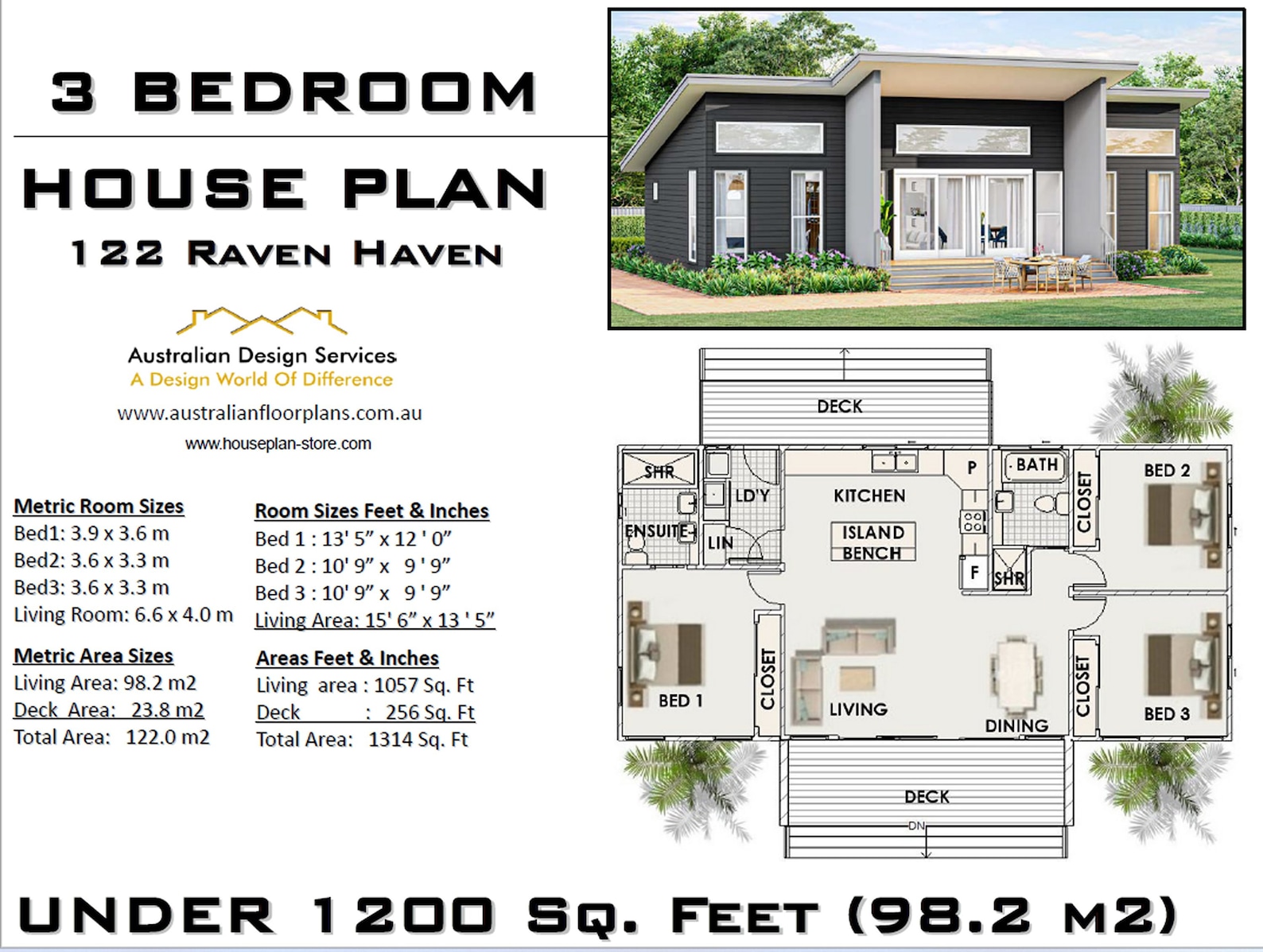 3 BEDROOM HOME - Architectural Concept House Plans | Modern Skillion ...