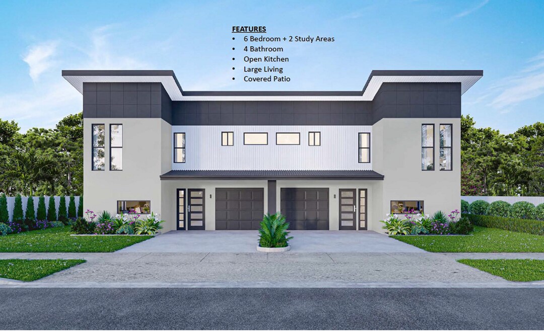 Duplex House Plans | Stunning 6 Bedroom + 2 Study Skillion Roof Duplex ...