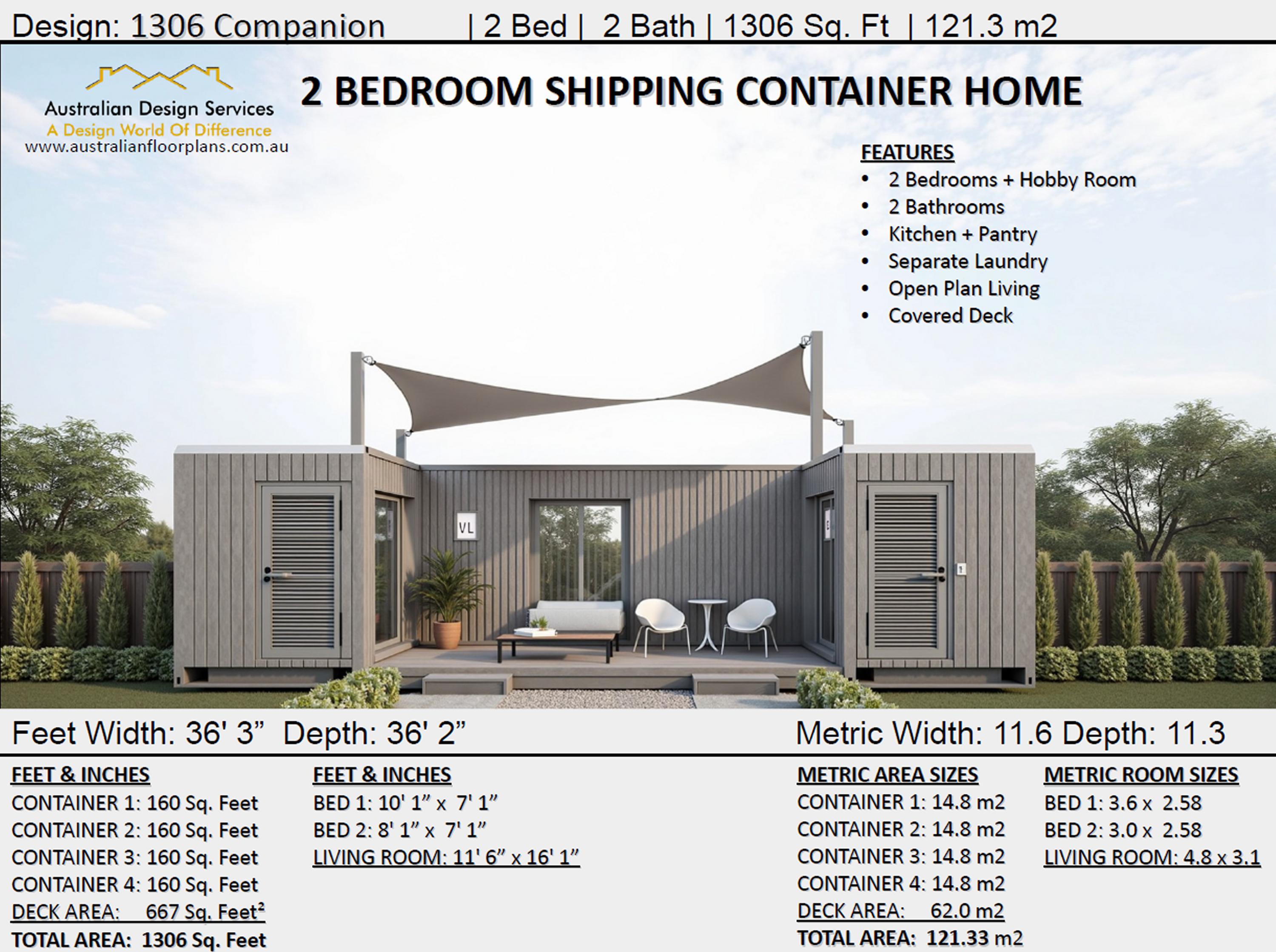 Build Plan# 1306: 2-bedroom, 2-bathroom Shipping Container Home ...