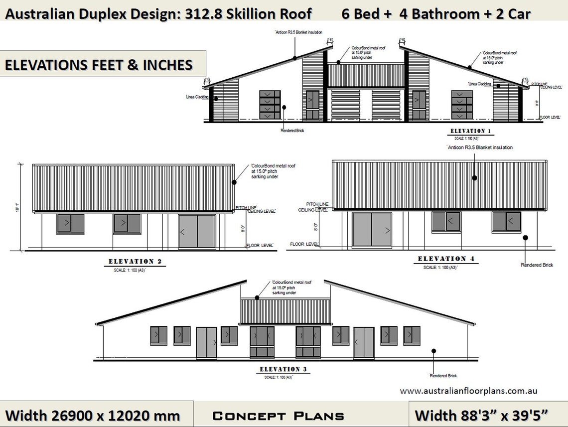 6 Bed 4 Bath Skillion Roof Duplex Design | 312.8 M2 or 3366 Sq. Foot ...