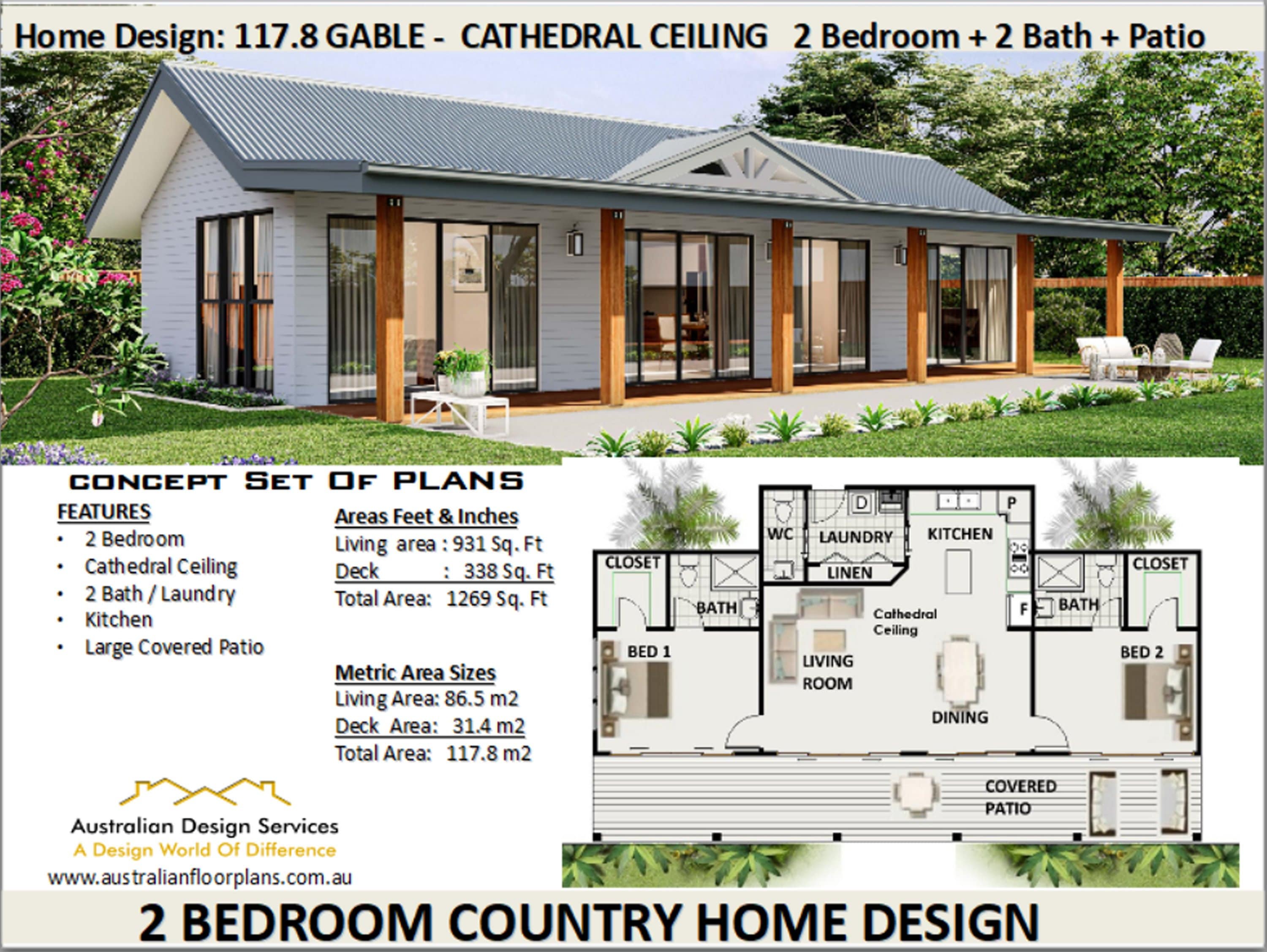 Small and Tiny Home Design 86.5m2/ 931 Sq. Feet - Country 2 Bed House ...