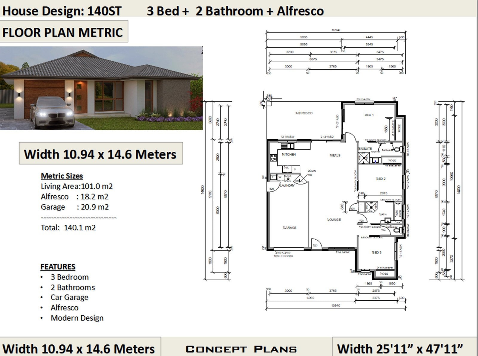 140 M2 1506 Sq Foot 3 Bedroom House Plan 140ST Concept | Etsy