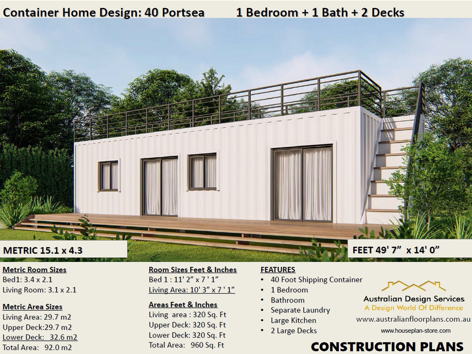Shipping Container Home Plan 40'x8' Architectural Plans Blueprint ...