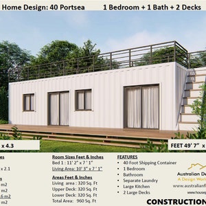Shipping Container Home Plan 40'x8' Architectural Plans Blueprint ...