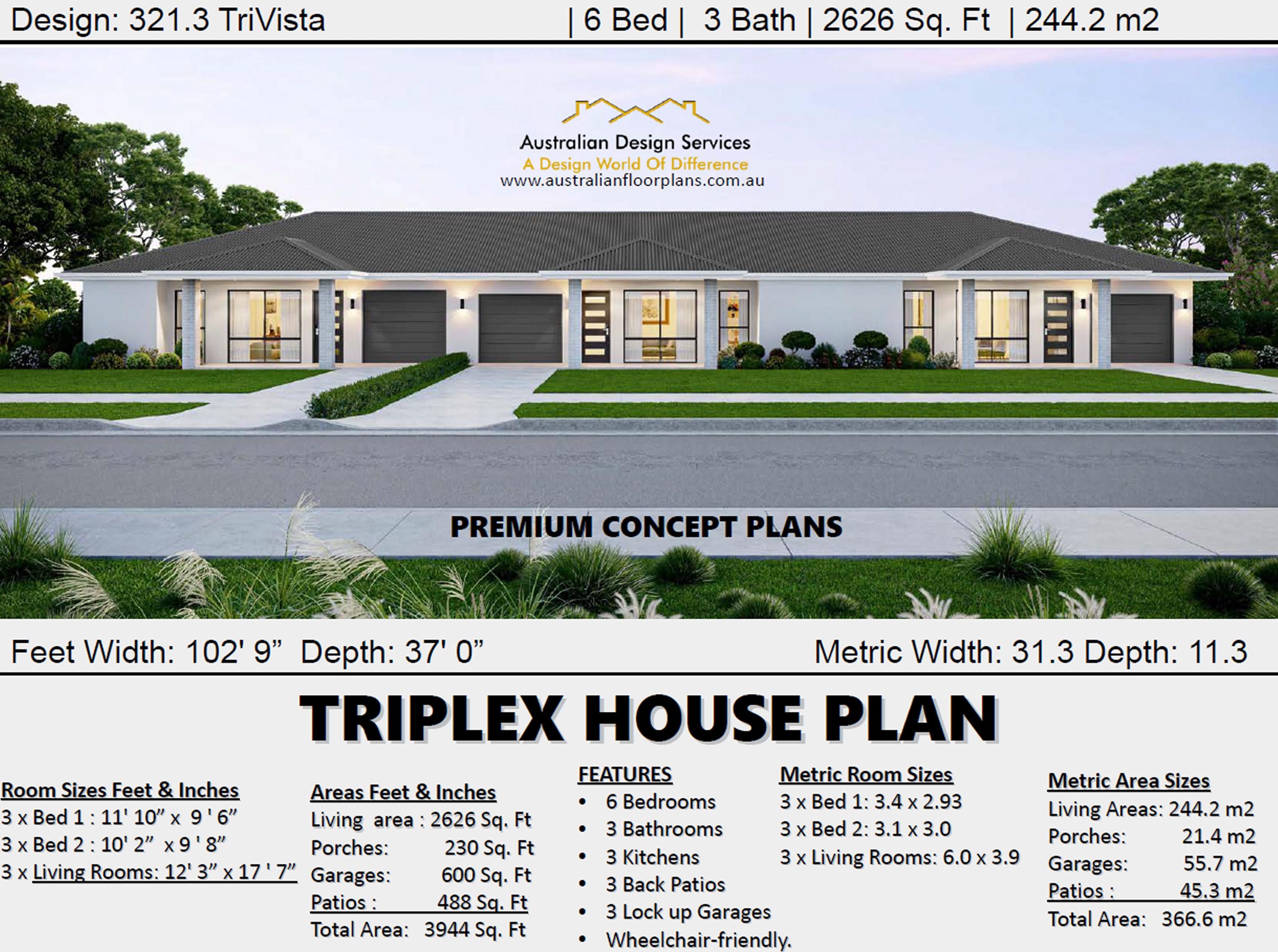 Triplex House Plans 6 Bedrooms