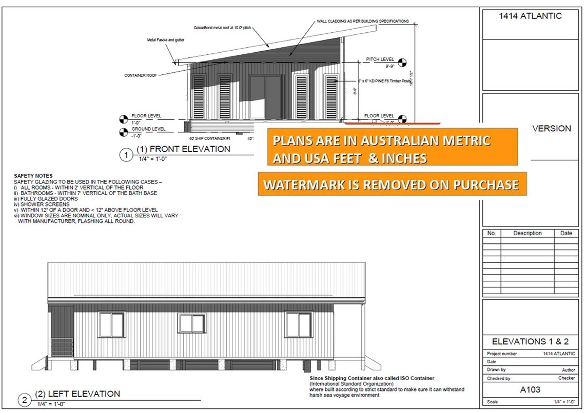 Build Plan#1414 Atlantic: 24' X 49' Shipping Container Architectural ...