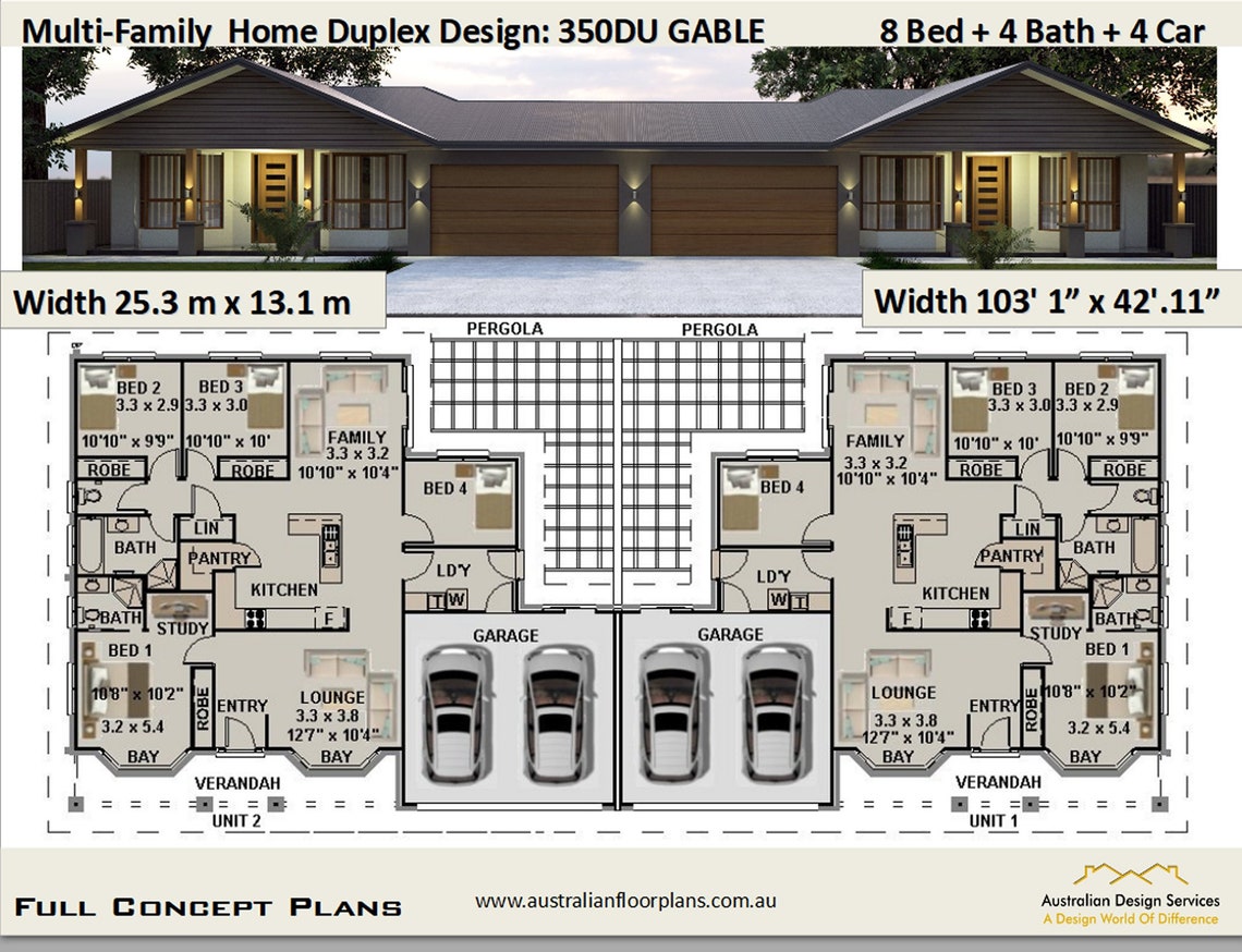Multi Family Duplex House Plans/ 8 Bedroom Home/ Modern Duplex - Etsy