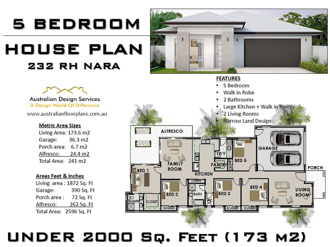 House Plan 5 Bedroom 5 Bed Home Plans 5-bedroom Design Narrow Lot ...