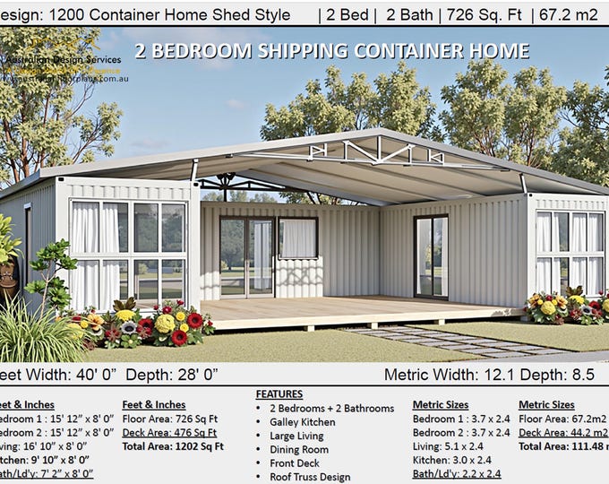 3x40' Container Home Plans | 2 Bed Container Home | Container House ...