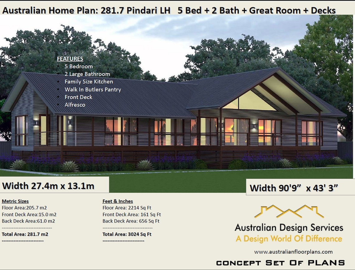 Acreage 5 Bedroom House Plan 281.7 Pindari 281 M2 3024 Sq - Etsy Canada