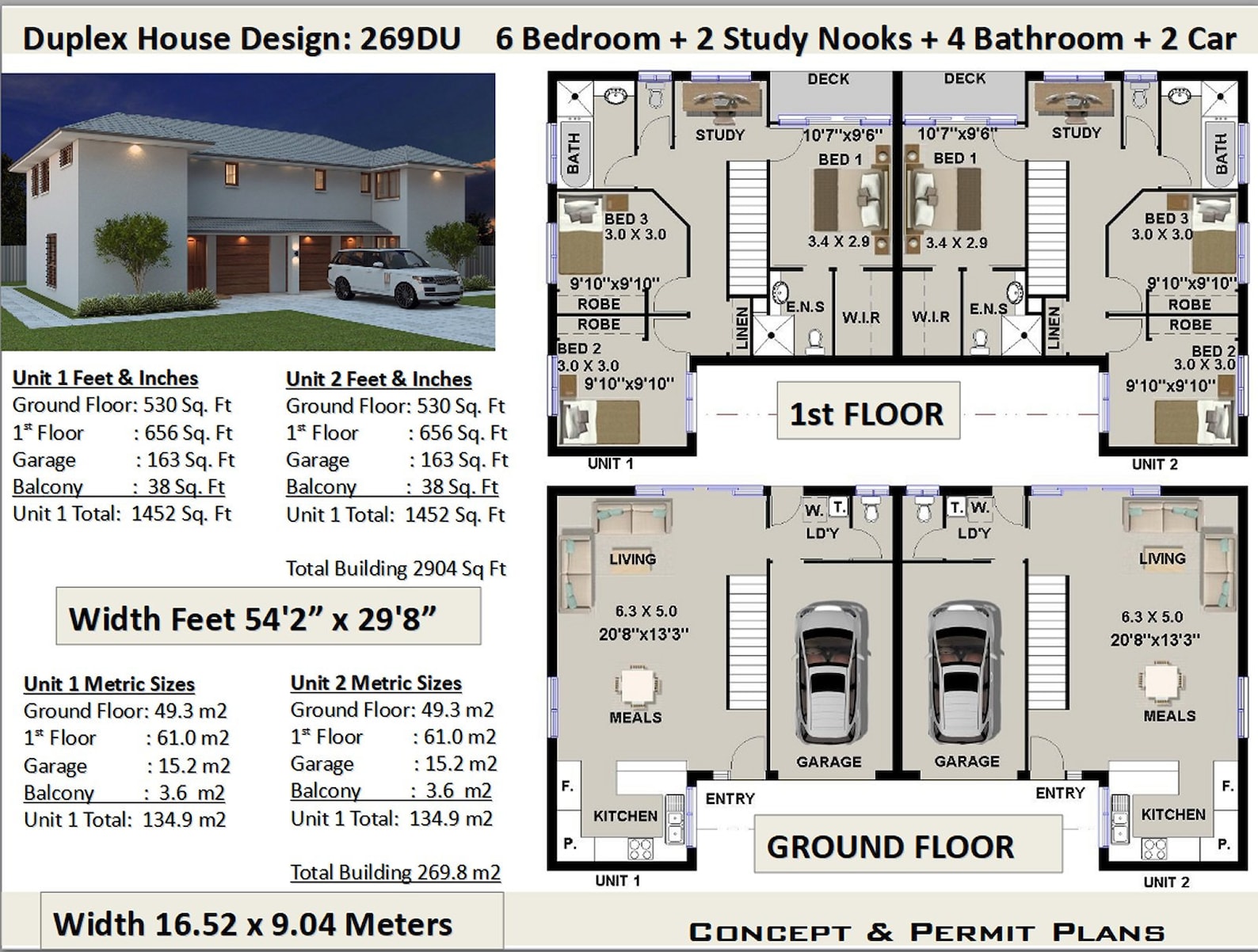 6 Bedrooms Duplex House Plan 269.8 M2 or 2904 Sq Foot Best - Etsy UK