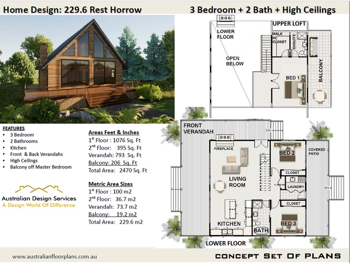 Country Cottage With Loft Architectural Concept House Plans - Etsy