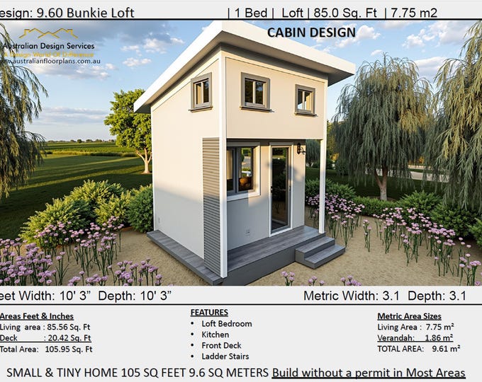 Modern 2 Bedroom House Plan / Small and Tiny House Plans / Metric Under ...