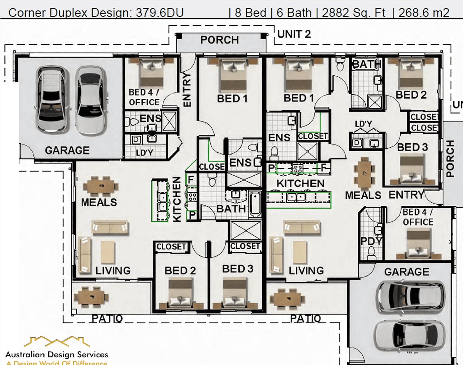 Modern Corner Land Duplex House Plan | 2 Family Home | 8 Bed | 6 Bath ...