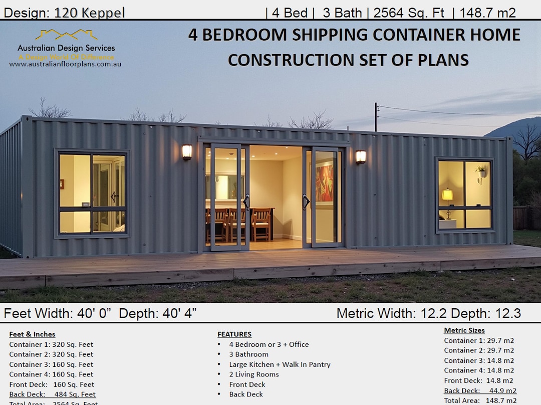 Construction Plan#120 Keppel: 4 Bedroom + 3 Bathroom Shipping Container ...
