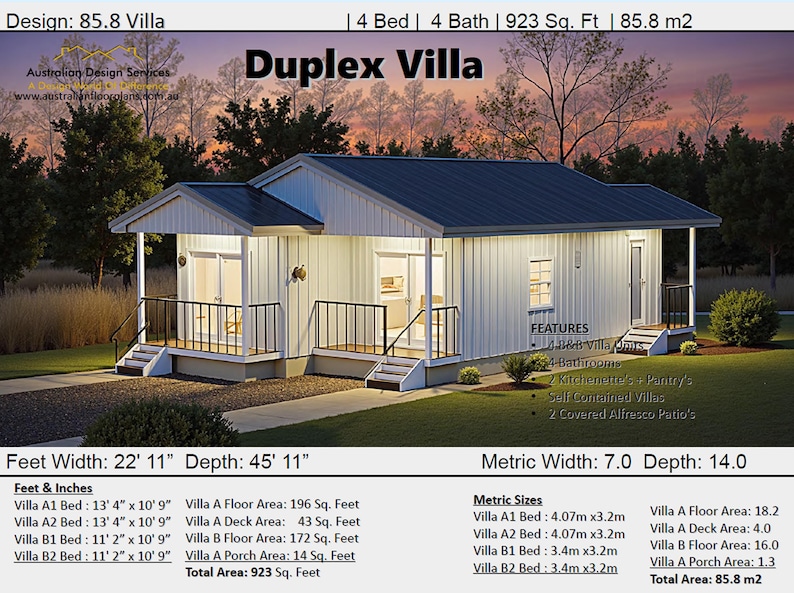 4 Self-contained Duplex Villas–2 Duplex Pairs 4 Bathrooms, Dual ...