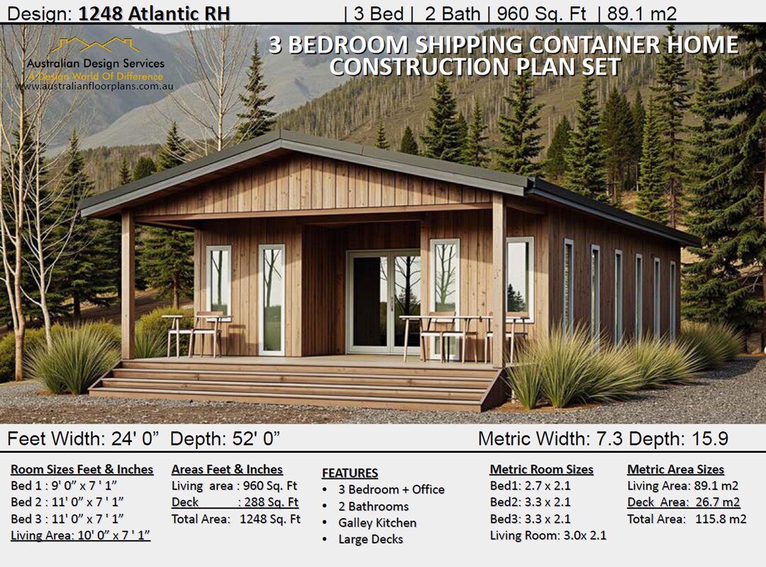 Construction Plan#1248 Atlantic RH | 3 Bedroom Shipping Container House ...