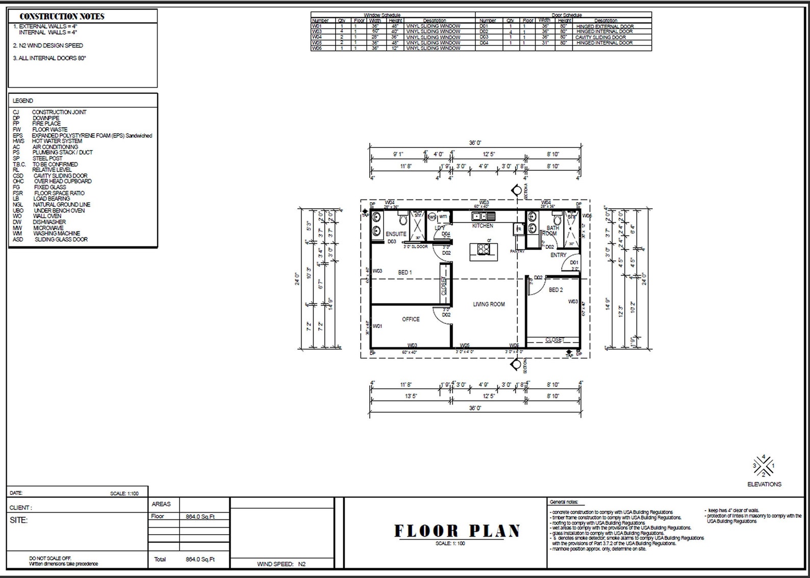 24 X 36 Small Home 2 Bedroom 2 Bathroom Office House Design - PDF Floor ...