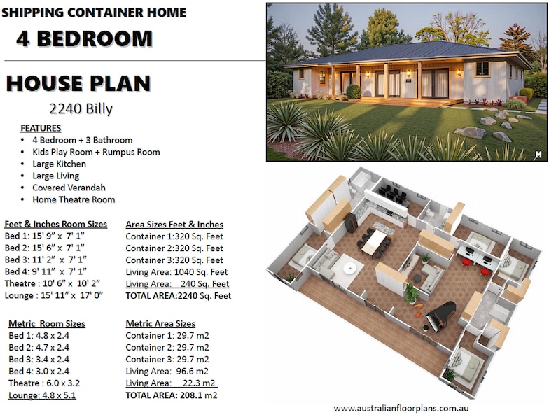 Build Plan#2240 Billy: Shipping Container Home House Plans/ House Plans ...