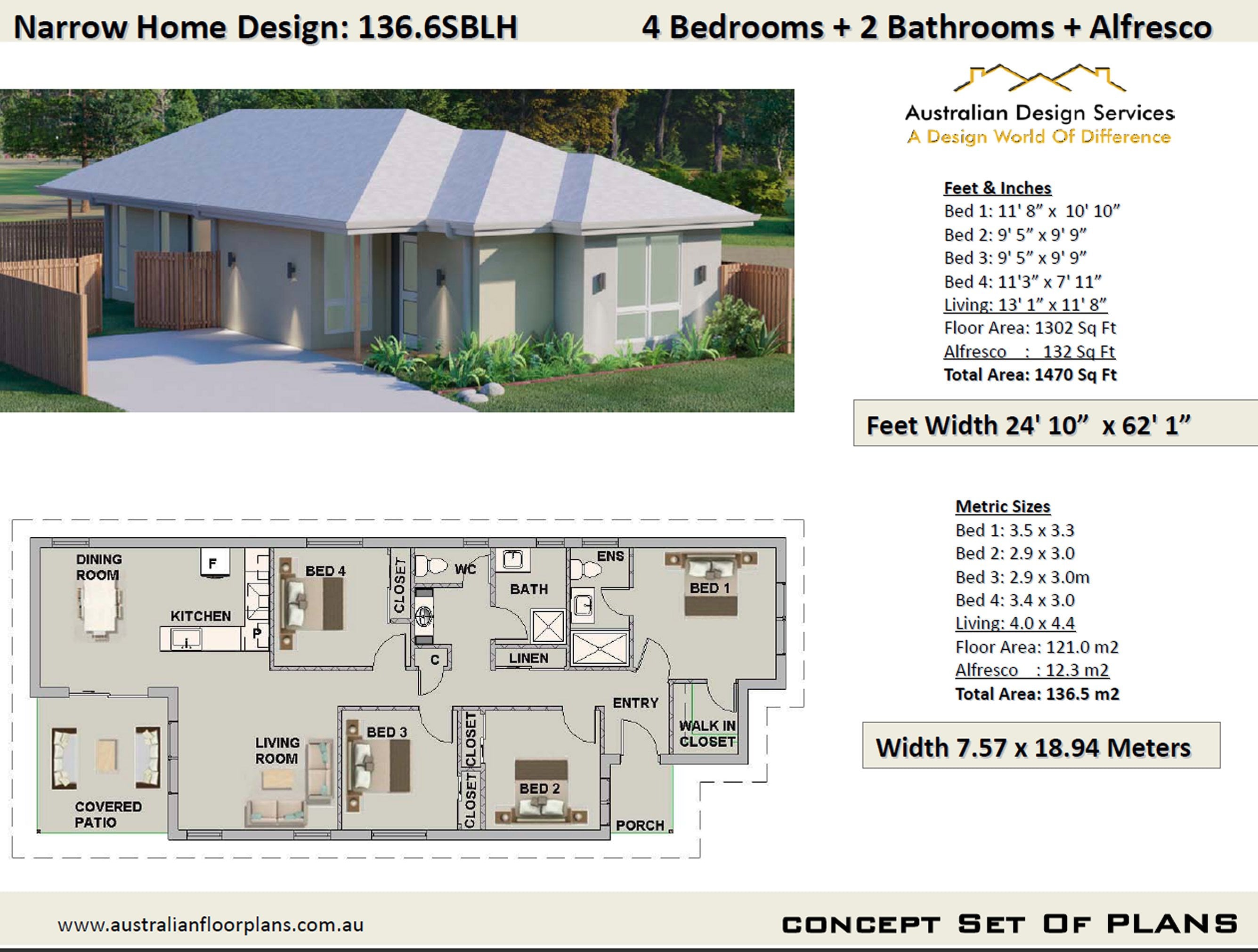 Narrow Lot House Plan 121 M2 or 1302 Sq. Feet 4 Bedroom Slimline House ...