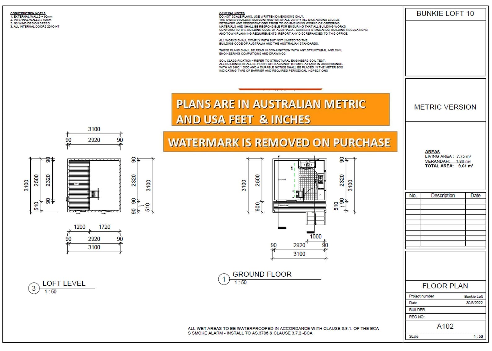 Affordable Tiny House Plans 105 Sq Ft / 9.61 Sq. Meters Cabin/bunkie ...