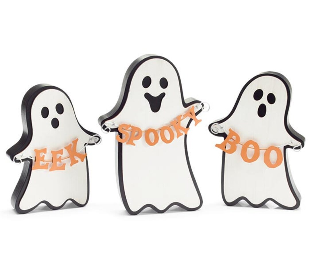 Rustic Wood Ghost Shelf Sitter Set Halloween Decor Handmade Wooden ...