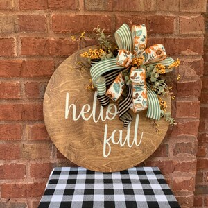 Fall Door Hanger, Hello Fall Round Wood Door Decor, Autumn Floral Decor ...