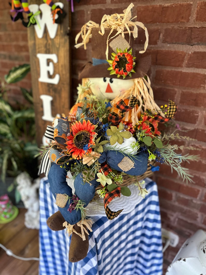 Fall Scarecrow Decor for Front Porch Pumpkin and Sunflowers - Etsy