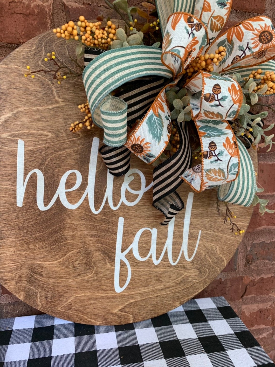 Fall Door Hanger Hello Fall Round Wood Door Decor Autumn - Etsy