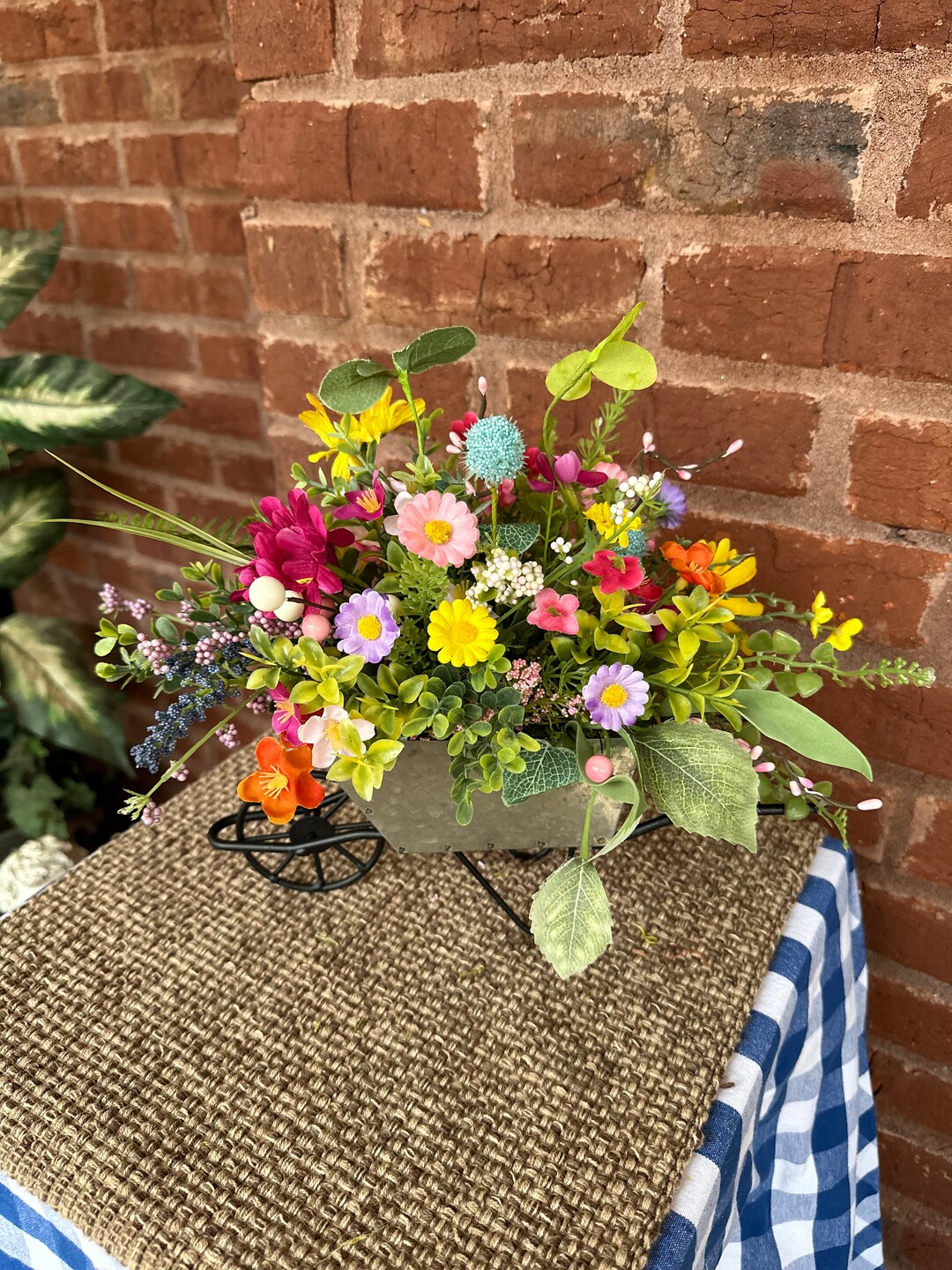 Spring Wildflower Kitchen Centerpiece, Spring Galvanized Wheelbarrow ...