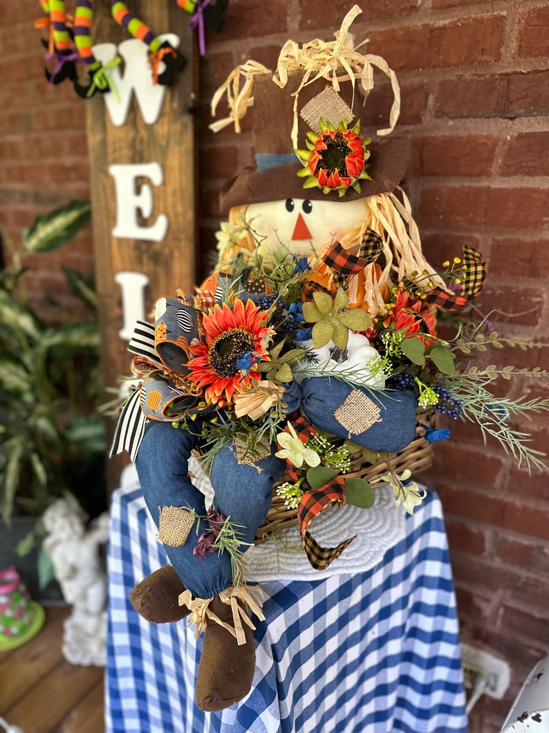 Fall Scarecrow Decor for Front Porch Pumpkin and Sunflowers - Etsy