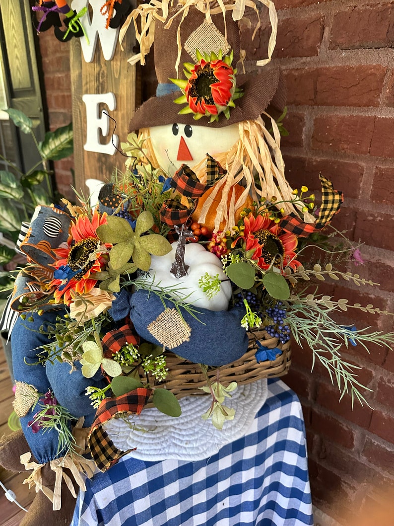 Fall Scarecrow Decor for Front Porch Pumpkin and Sunflowers - Etsy