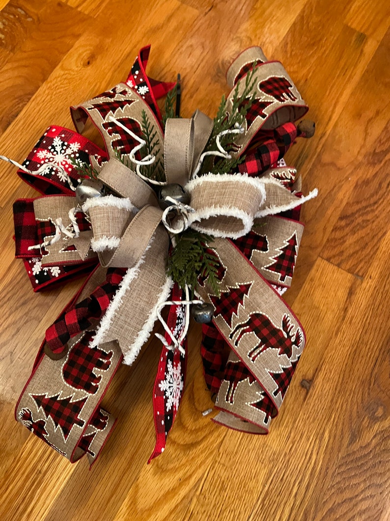 Tree Topper Bow Christmas Tree Bow Rustic Cabintree Bow - Etsy