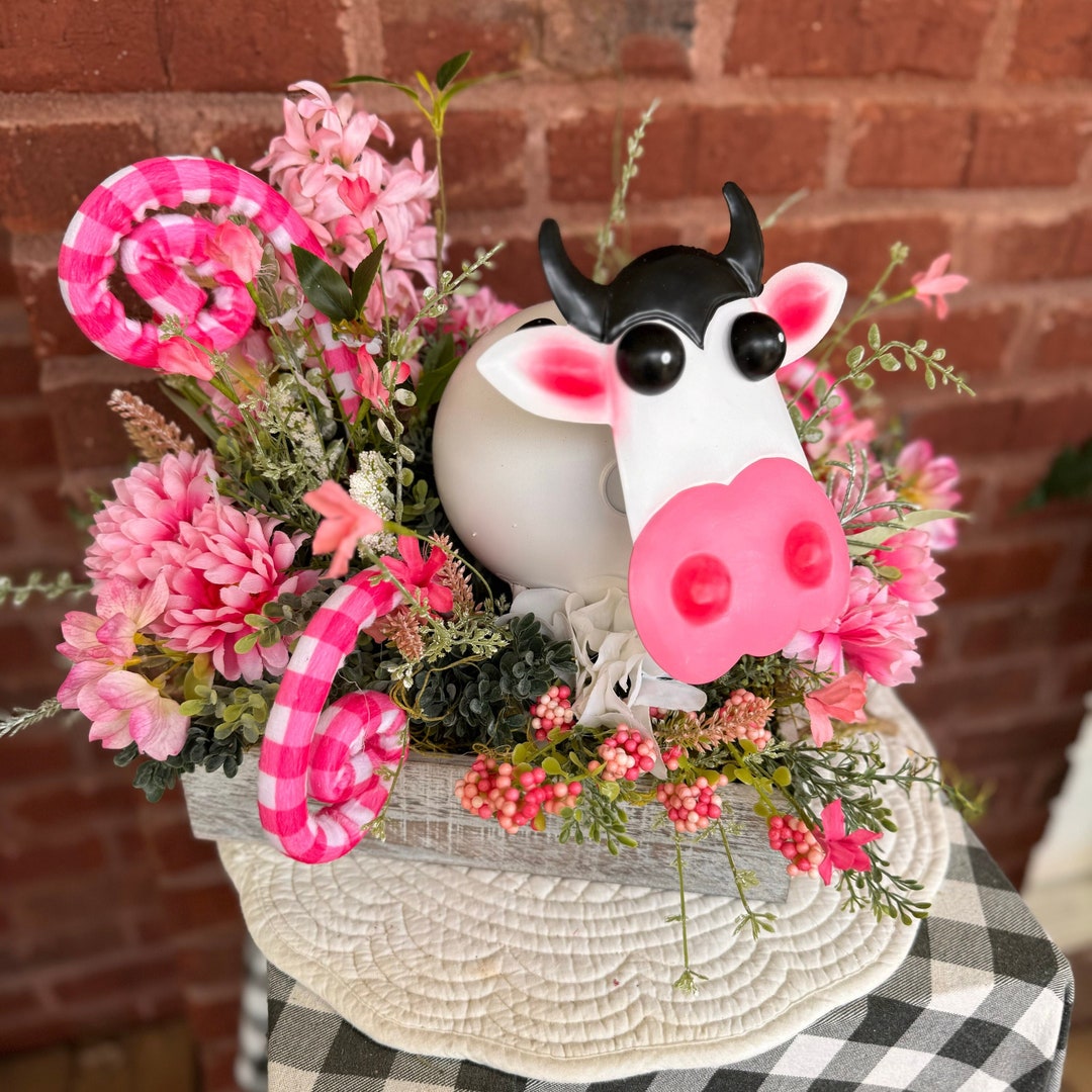 Cow Floral Centerpiece, Spring Kitchen Table Decor, Country Farmhouse ...