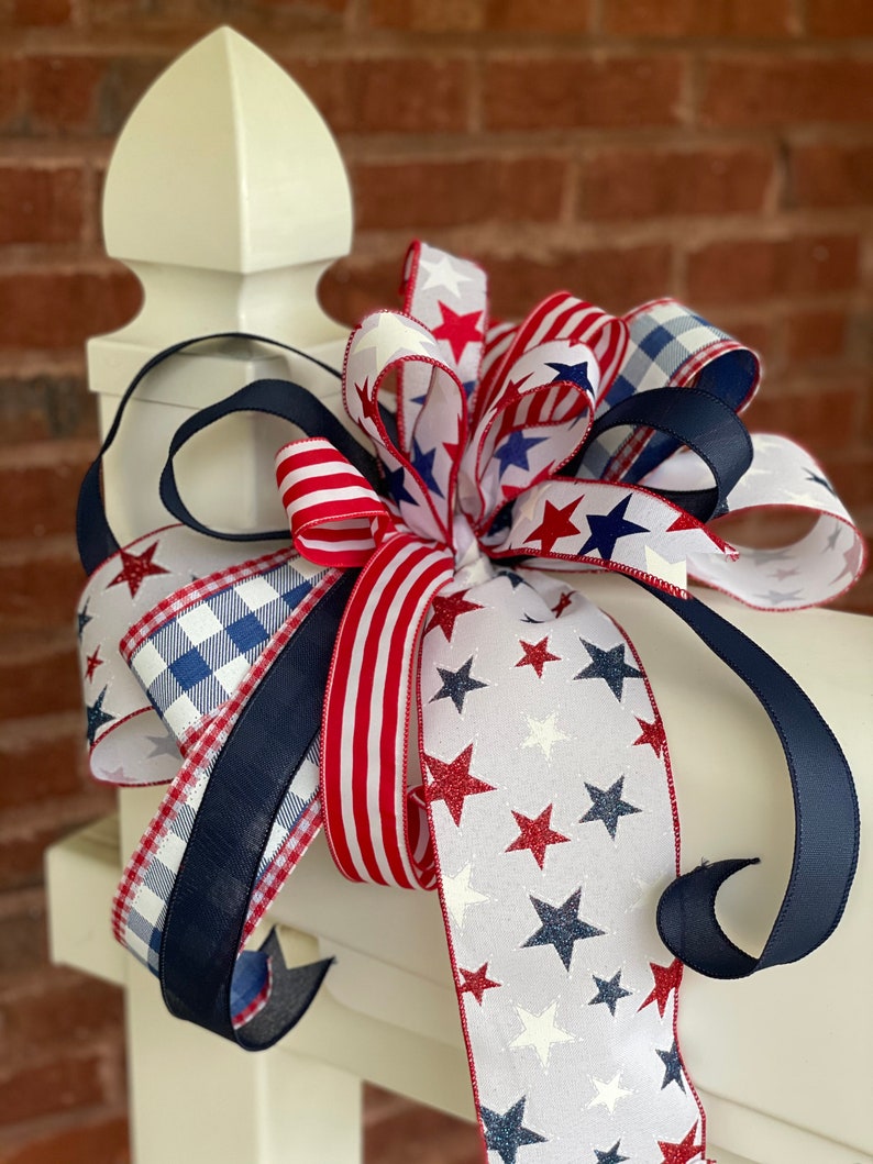 Patriotic July 4th Mailbox Bow Patriotic Bow for Wreath - Etsy