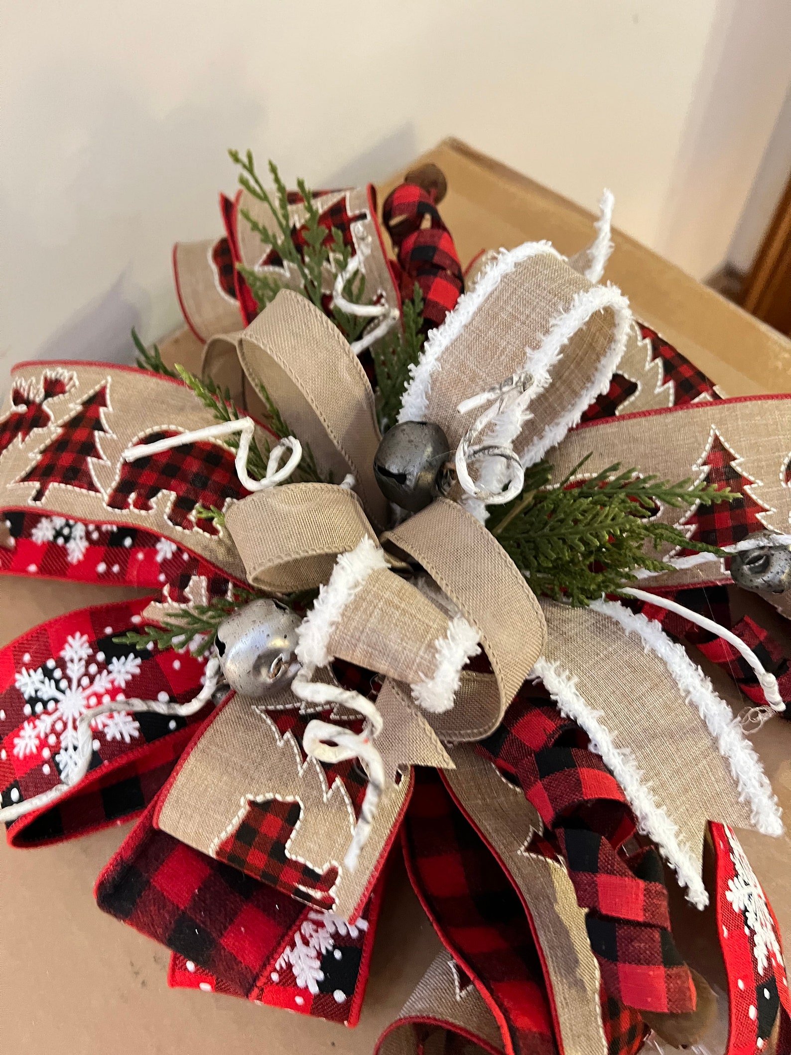 Tree Topper Bow Christmas Tree Bow Rustic Cabintree Bow - Etsy