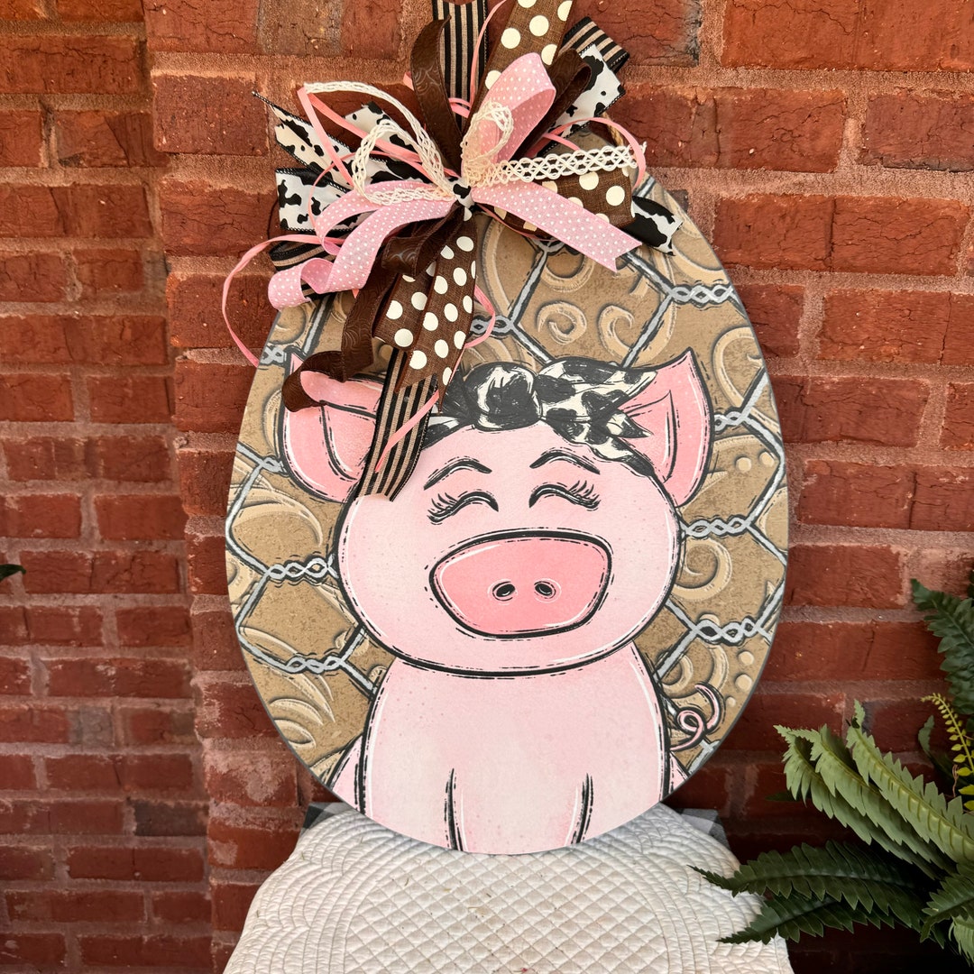 Pig Door Hanger, Summer Front Door Decor, Pig Front Door Decor, Mothers ...